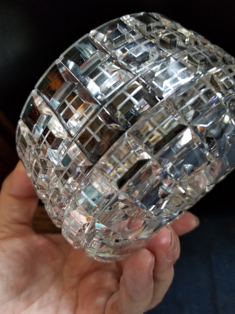 Crystal Bowl Hand Cut Modern Design Squares Round Candy Dish Vintage ...