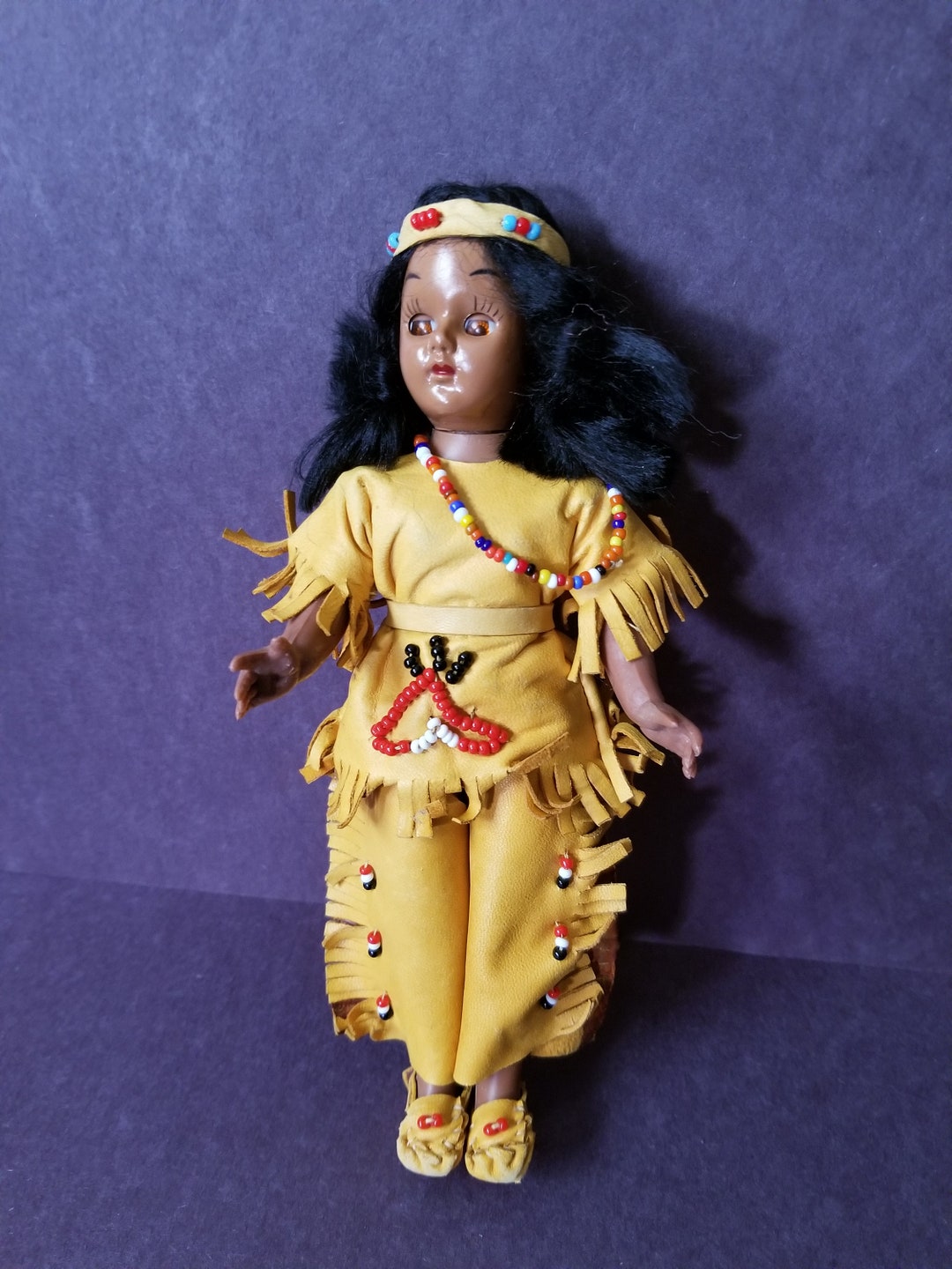 Native American Doll Vintage Indian Girl Doll Hand Made Beaded Leather ...