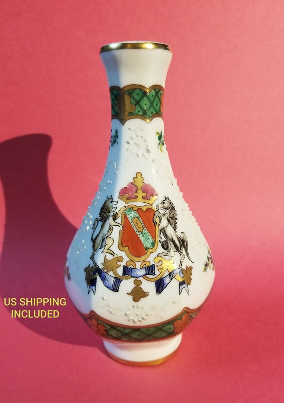 Bud Vase Edme Samson Made in France Hand Painted Heraldic | Etsy