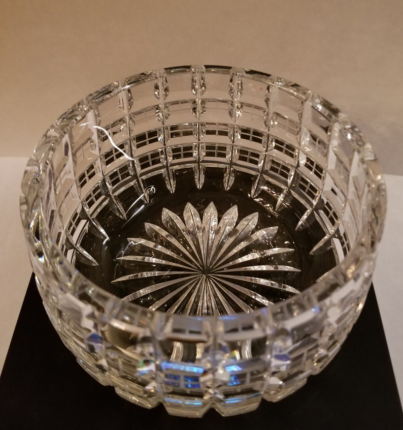 Crystal Bowl Hand Cut Modern Design Squares Round Candy Dish Vintage ...