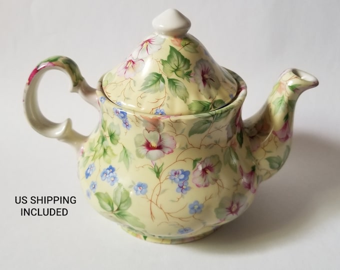 Tea Pot Julia Chintz Staffordshire England Floral Yellow Vintage Teapot ...