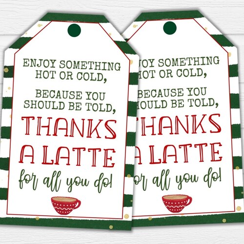 Thanks a Latte Coffee Favor Tag Coffee Gift Christmas Gift | Etsy