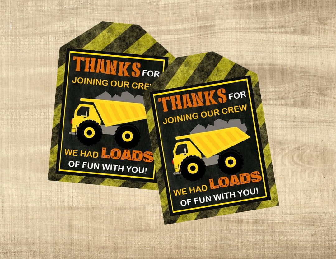 Construction Party Thank You Tags Construction Birthday - Etsy