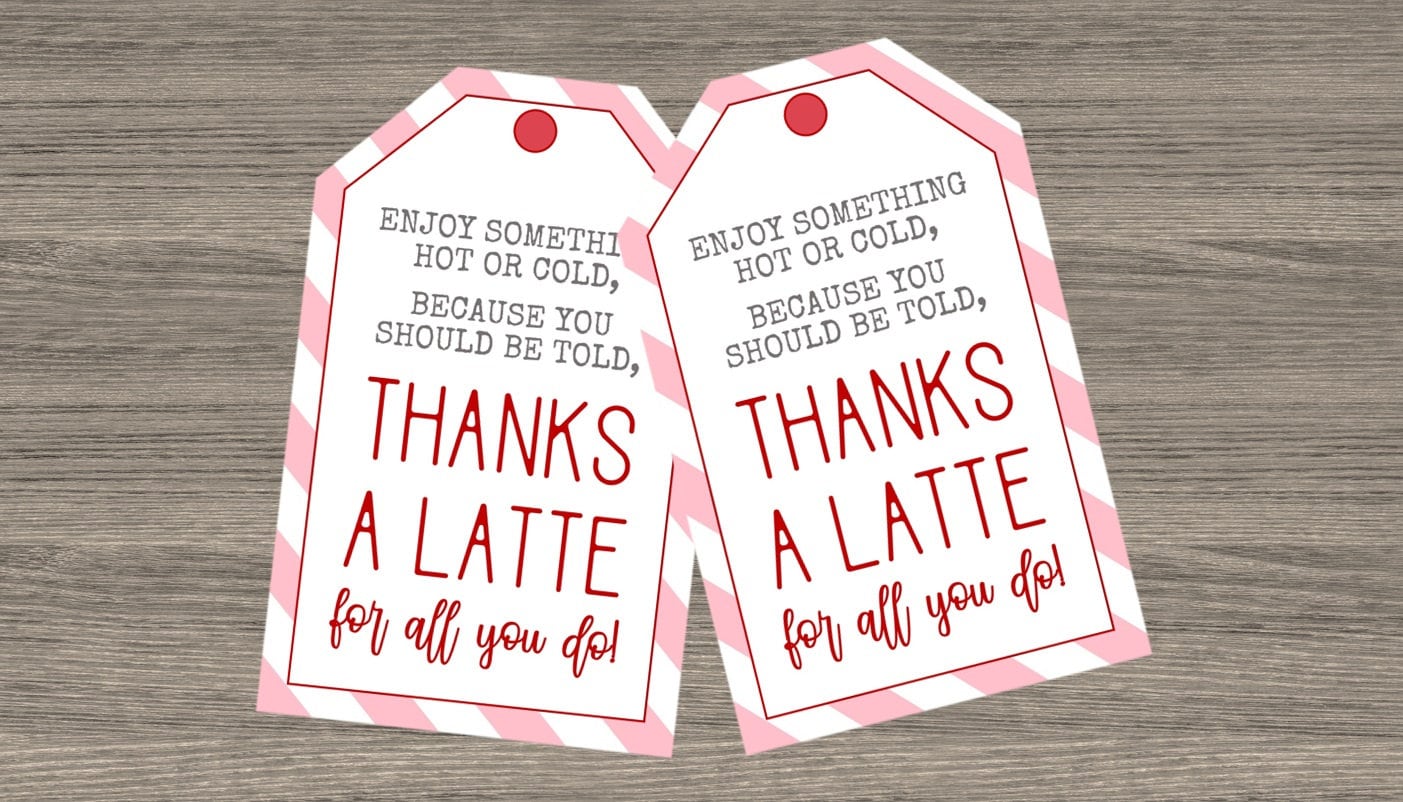 Thanks a Latte Coffee Favor Tag Coffee Gift Valentine's | Etsy