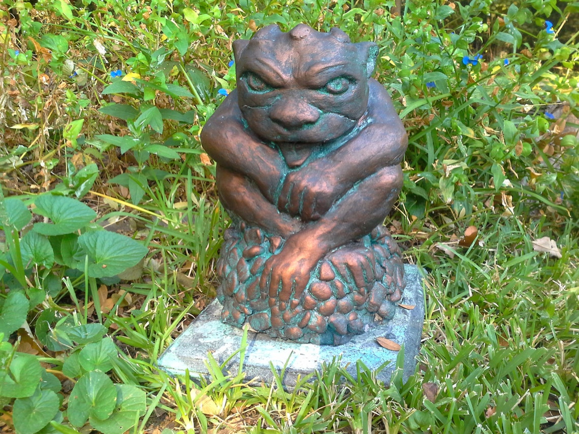 Garden Gargoyle Cement Statue Hand Finished in Bronze With - Etsy