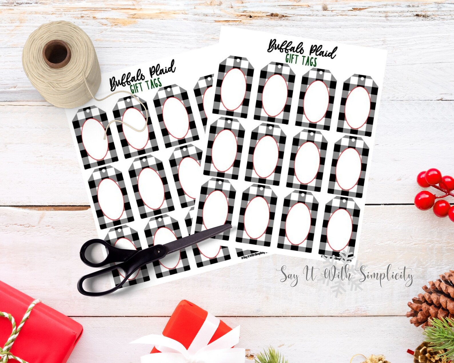 Buffalo Plaid Printable Gift Tags/pdf Digital Download Christmas Gift ...