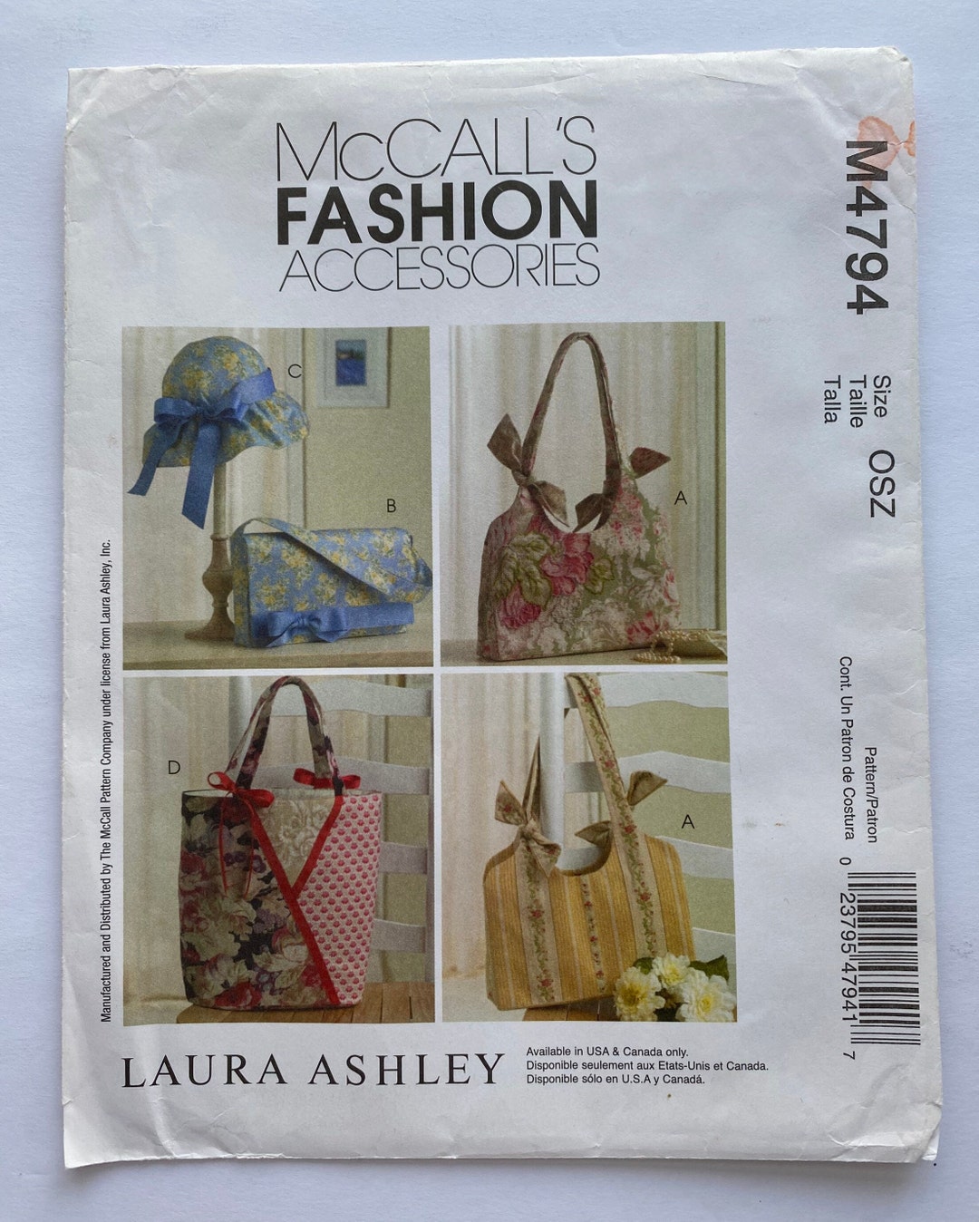 Laura Ashley Bags 4 Style Options and Hat Sewing Pattern Mccall's M4794 ...