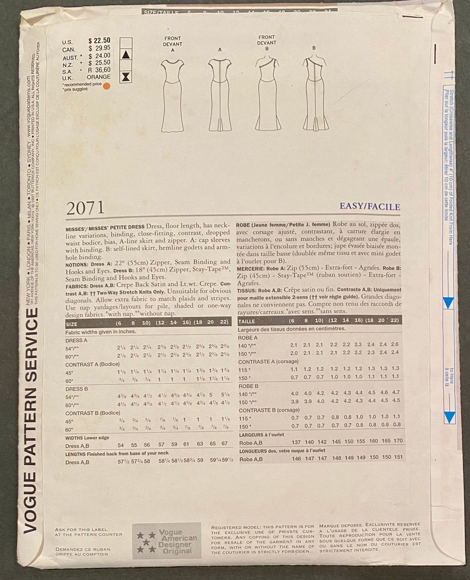 Vogue Attitudes Lauren Sara Floor Length Dress W 2 Neckline Options ...