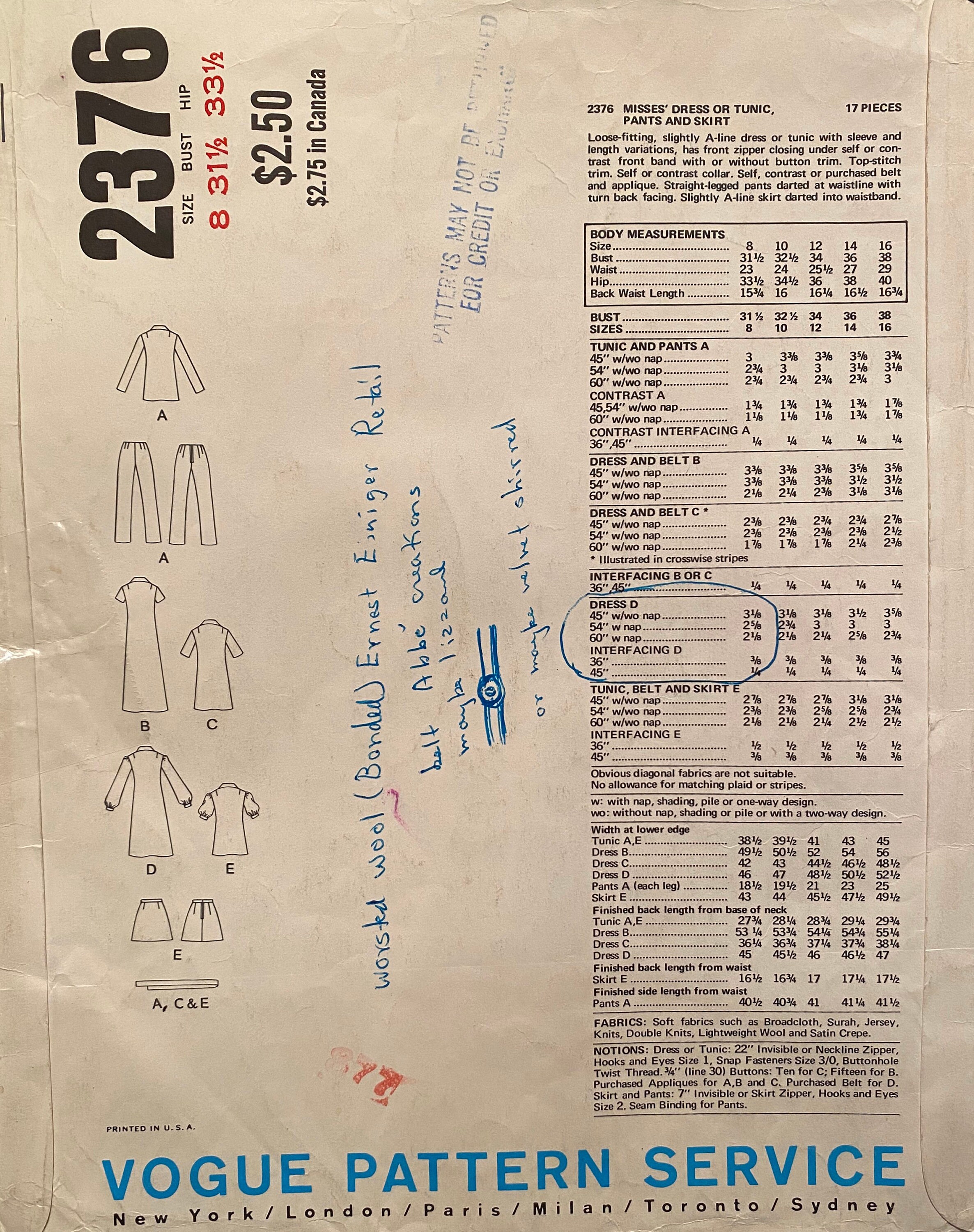 Vintage Vogue Basic Design Classic Shirtdress, Skirt, Trousers, Tunic ...