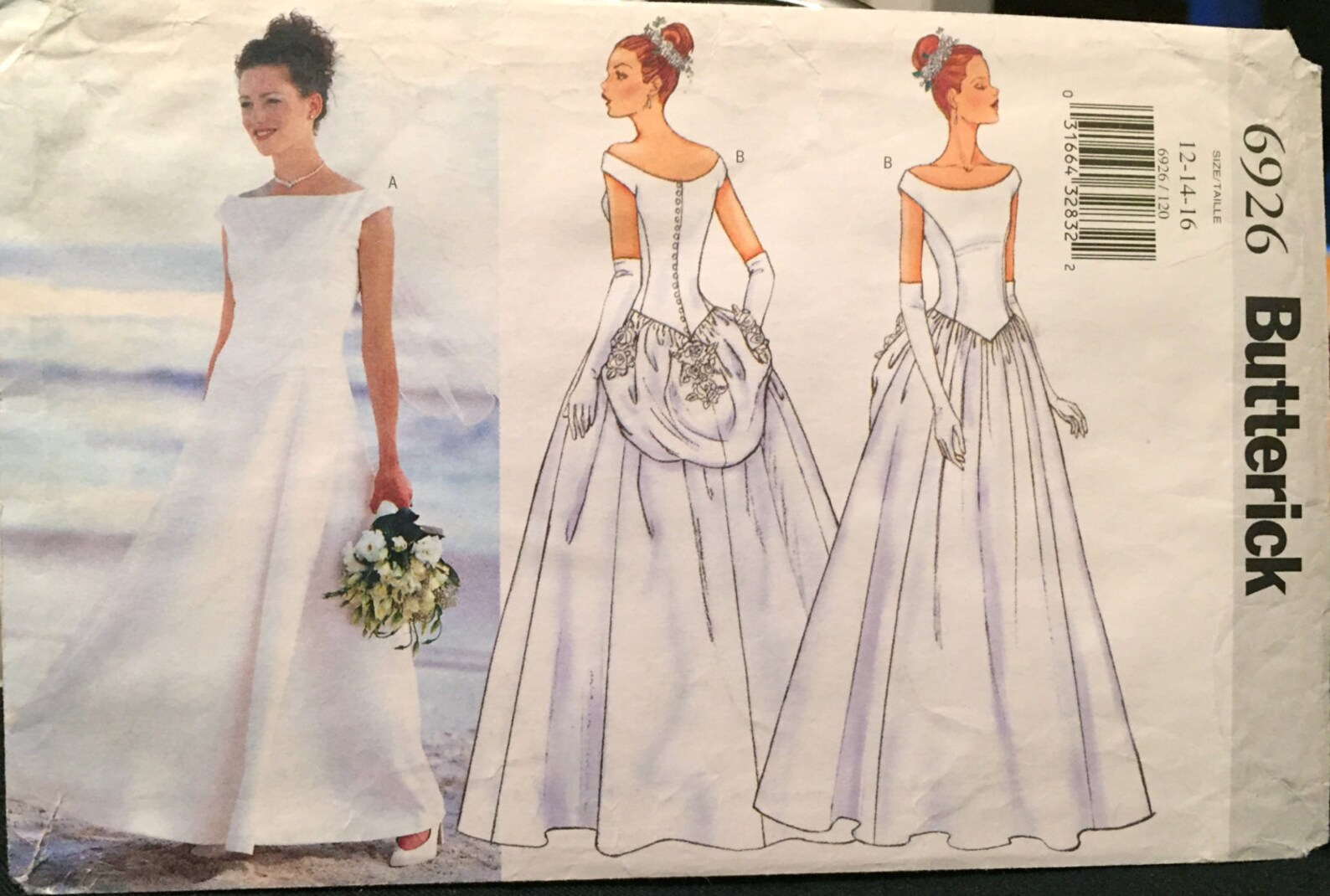 RARE Butterick Wedding Gown off Shoulder Sleeveless, Basque Waist ...
