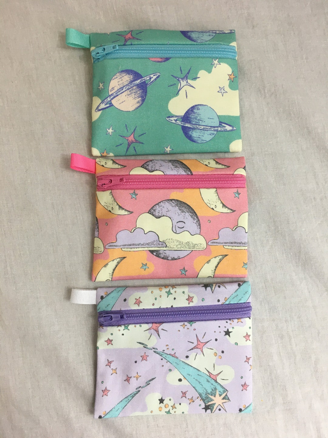 Planets, Moons, Comets Flat Zipper Coin Purse, Credit Card Wallet ...