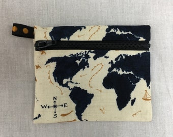 World Map Card Wallet, Coin Purse, World Traveler Gift, Zipper Pouch ...