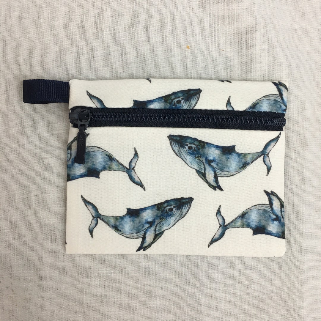 Blue Whales Flat Zipper Coin Purse, Credit Card Wallet, Earbud Pouch ...
