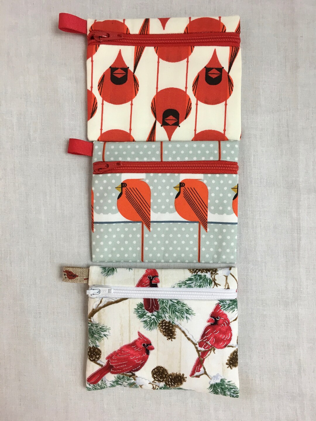 Organic Cotton Cardinal Bird Zipper Coin Purse, Credit Card Wallet ...