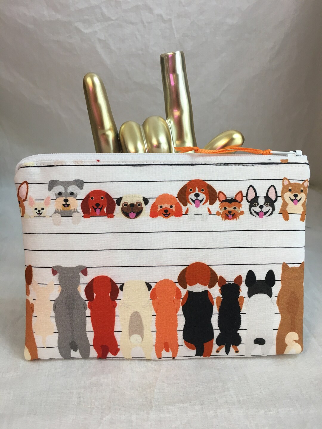 Puppies Front and Back Medium Padded Zipper Bag, Travel Pouch ...