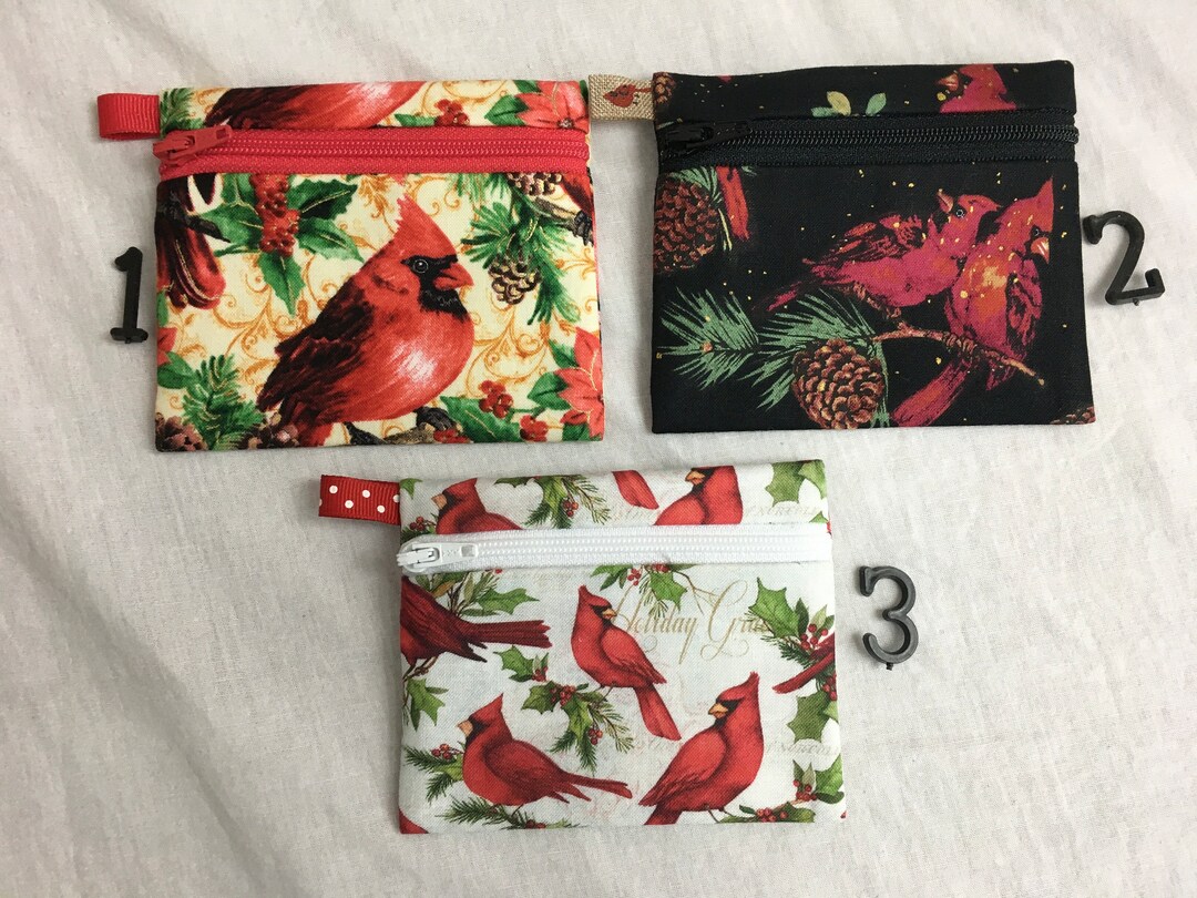 Cardinal Bird Flat Zipper Coin Purse, AirPod Case, Business Card Case ...