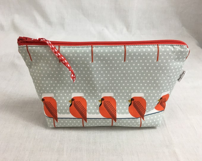 Bird Zipper Pouch, Charley Harper Winter Cardinals, Organic Zippered ...