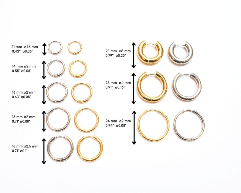 Stainless Steel Huggie Hoop Earrings per Pair Custom Sizes in - Etsy