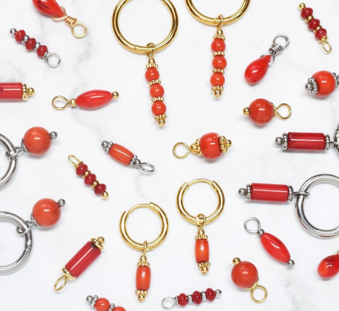 Add-on Red Coral Charms for Hoops | Interchangeable Coral Earring ...
