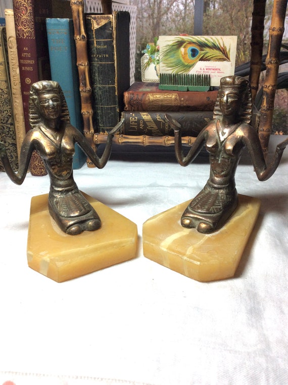 Egyptian Bookends Cleopatra Bookends Metal and Marble - Etsy