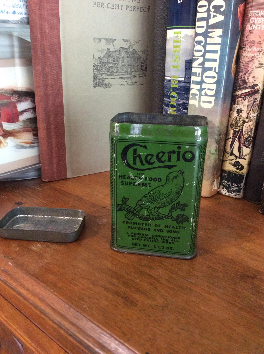 Vintage Green Metal Tin, CHEERIO Song Bird Food, Canary Bird Food, the ...