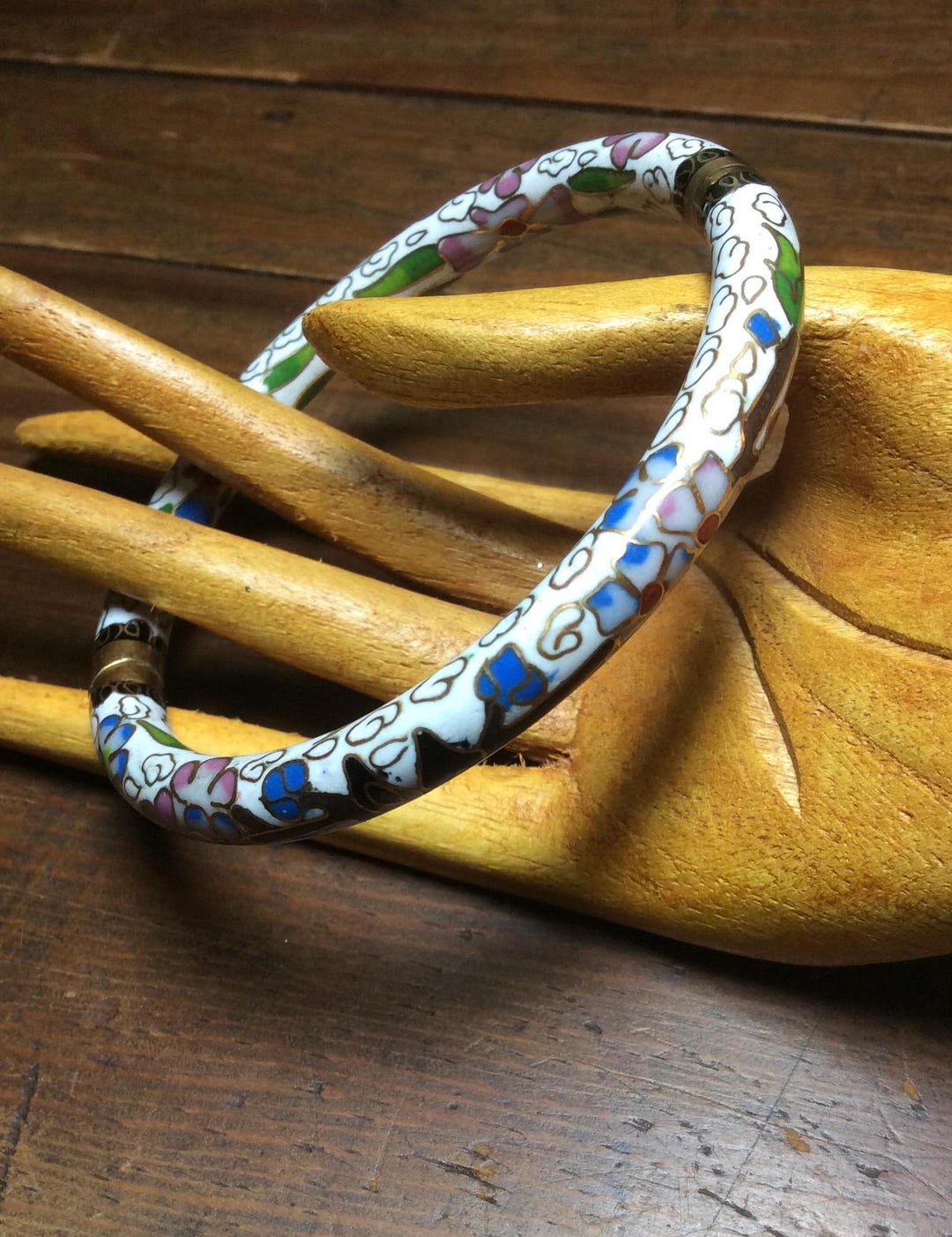 Vintage Chinese Export Cloisonné Bangle Bracelet Enamel on Brass Hinged ...
