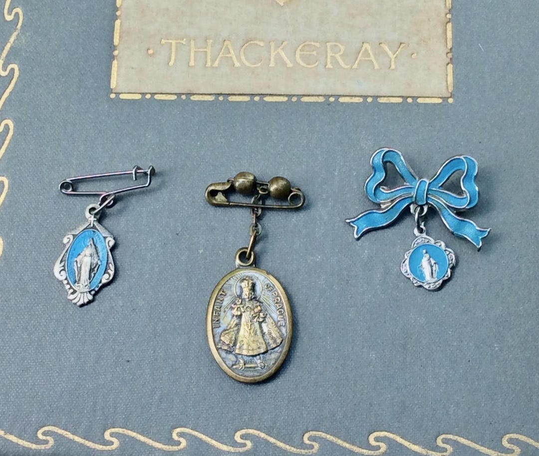 Vintage Catholic Pins, Mother Mary, Infant of Prague, Blue and Silver ...