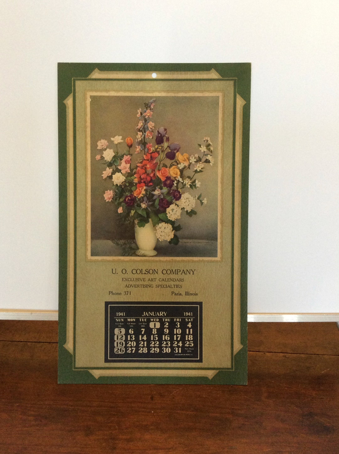 Vintage Advertising Calendar, Floral Litho, U.O. Colson Salesman Sample ...