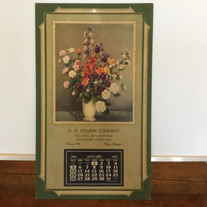Vintage Advertising Calendar, Floral Litho, U.O. Colson Salesman Sample ...