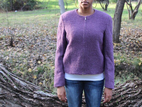 Purple Collarless Shag Jacket - Gem