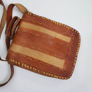 Vintage Tan Leather Tooled Shoulder Bag - Etsy