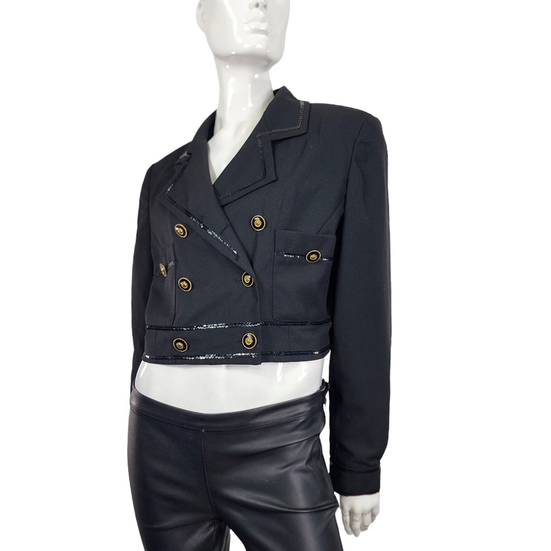 Vintage GANTOS Black Sequin Gold Buttons Blazer Medium - Etsy