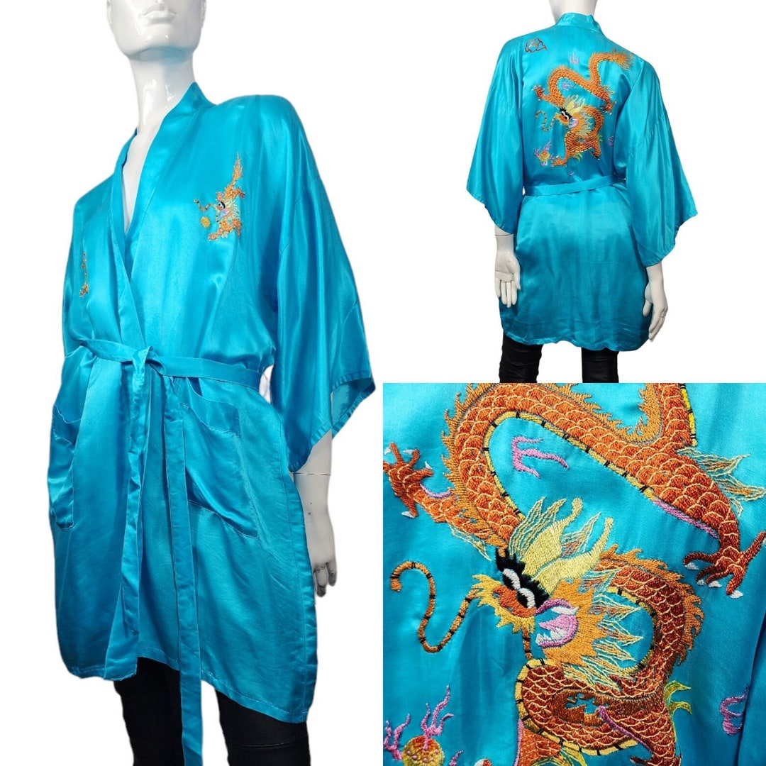 Vintage Esme Blue Silk Embroidered Silk Robe - Etsy