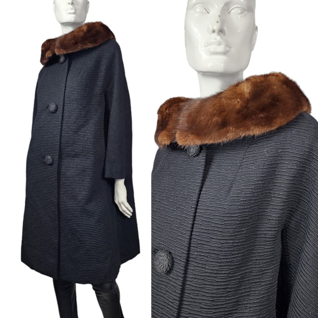 Vintage FORSTMANN Black Fabric 50s 60s Coat M/L - Etsy