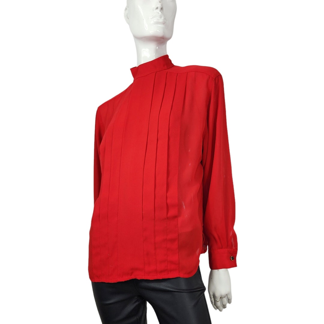 Vintage JOSEPHINE Red Pleated Semi Sheer Blouse L - Etsy