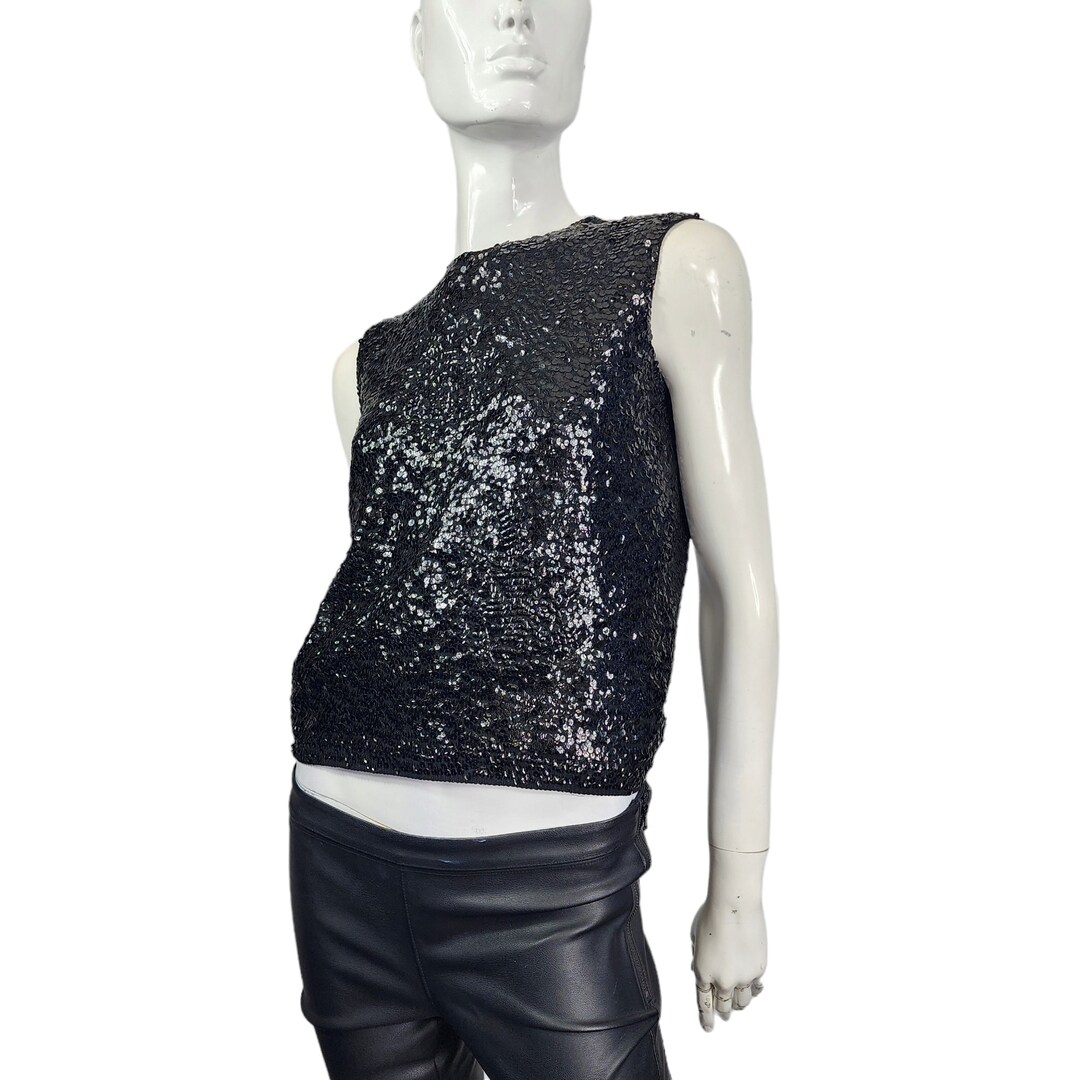 Vintage Black Wool Sequin Top Small - Etsy