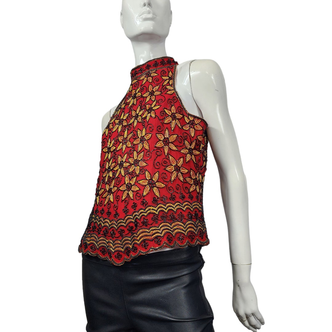 Vintage Red Beaded Top Blouse - Etsy
