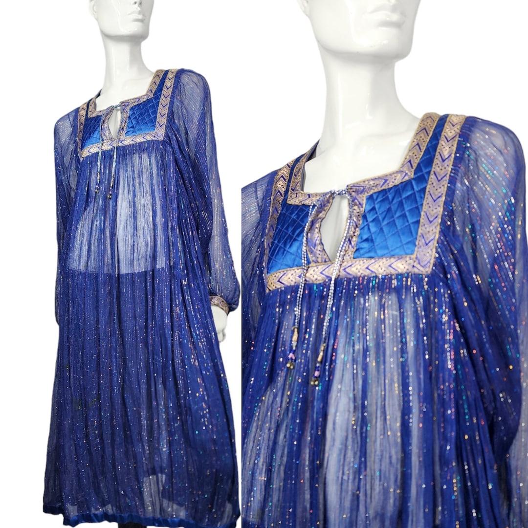 Vintage Rayon Sheer Blue Sheer Dress M/L - Etsy