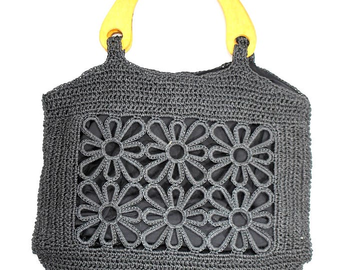 Vintage Black Straw Crochet Handles Hobo Purse - Etsy