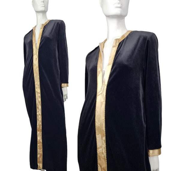 Vintage Raza New York Black Velour Zipper Robe Velour… - Gem
