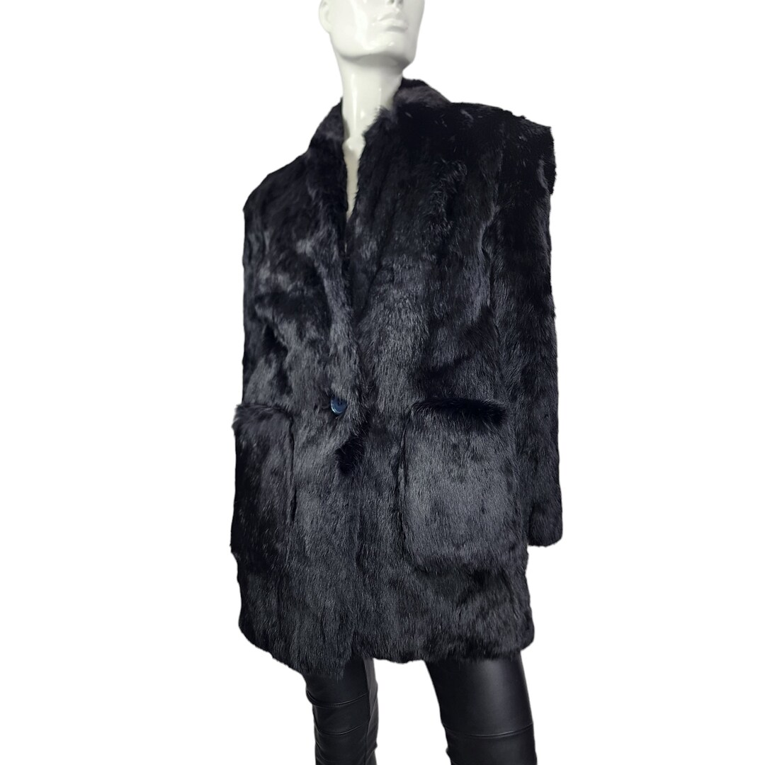 Vintage Black Plush Fur Coat Hong Kong Small - Etsy