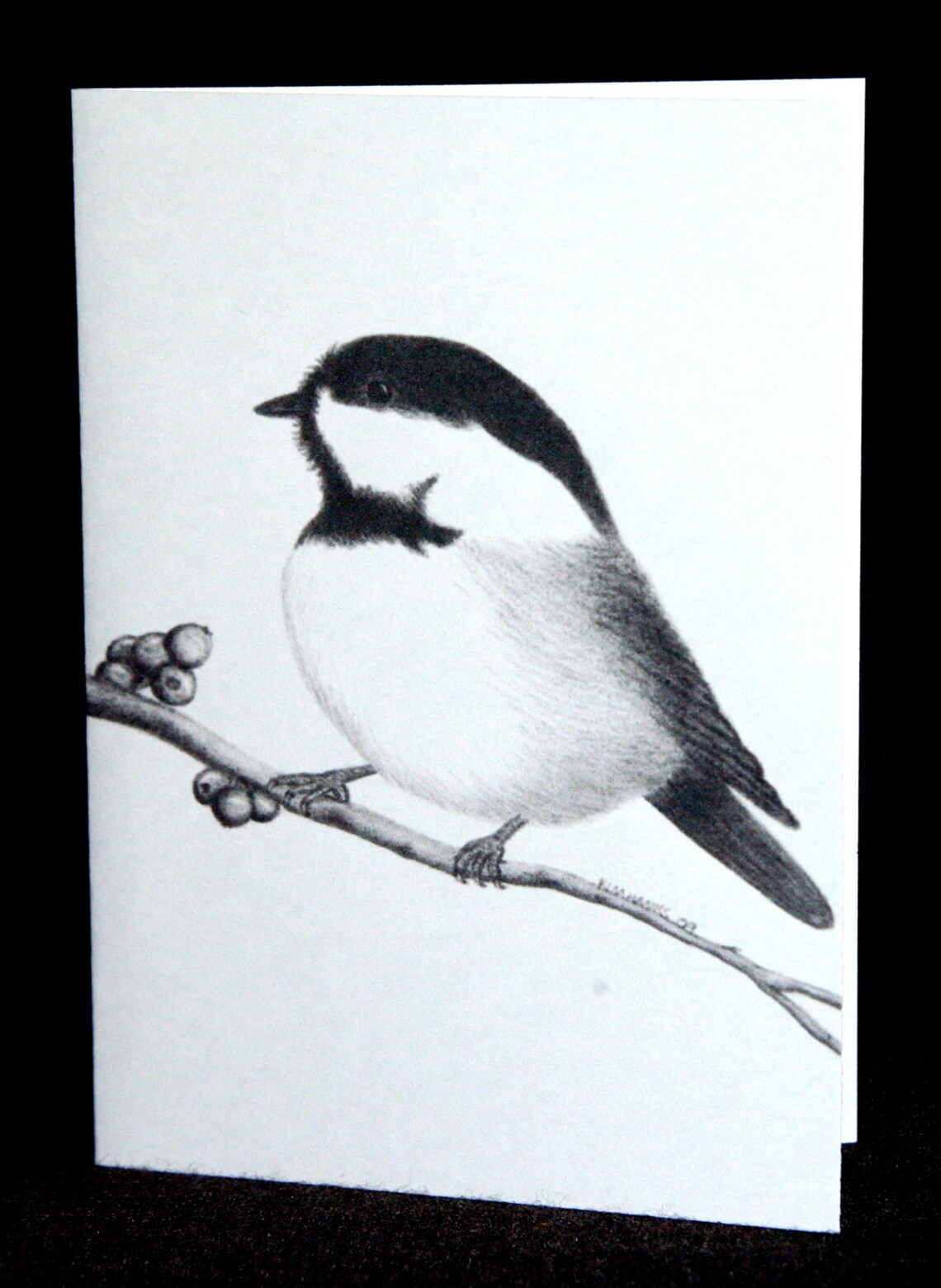 Chickadee Card - Chickadee Charcoal Pencil Drawing Notecard - Art Print ...