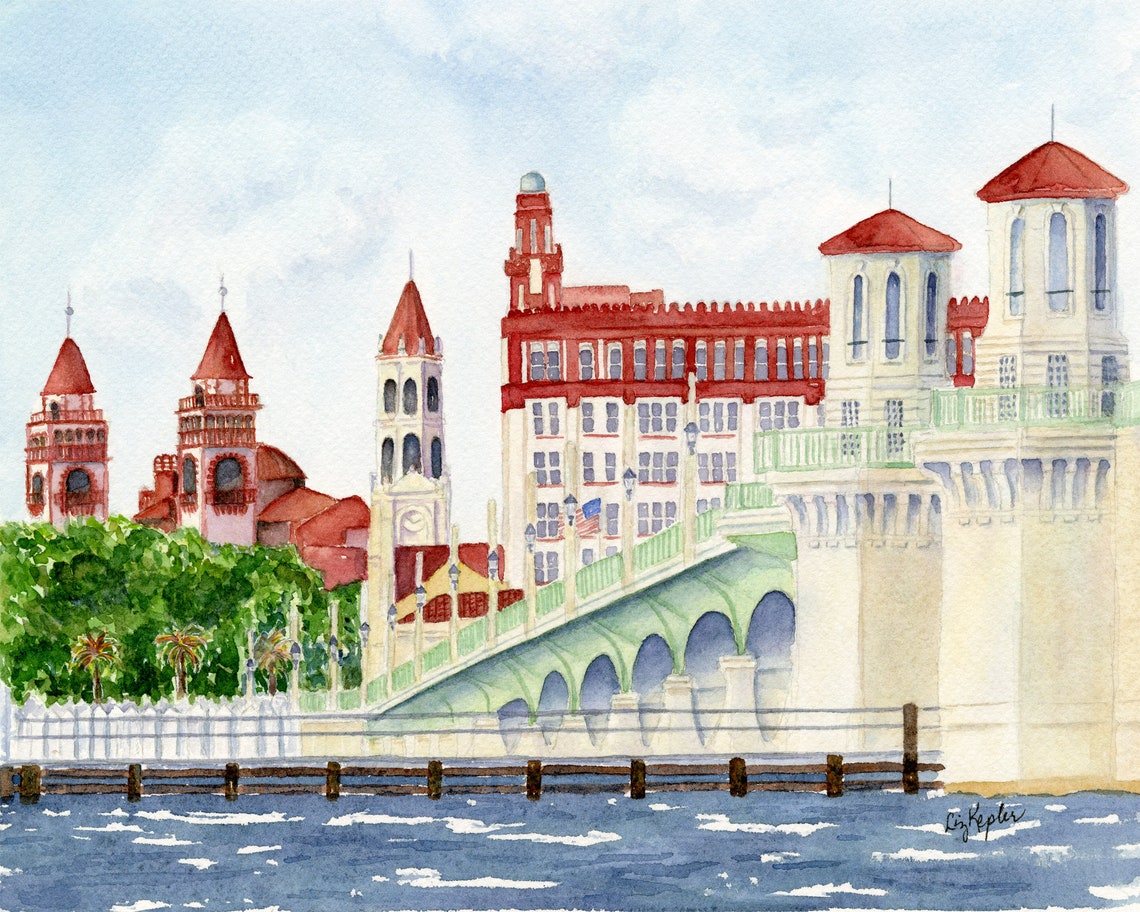 St. Augustine Downtown Watercolor Print, Historical Florida, Henry ...