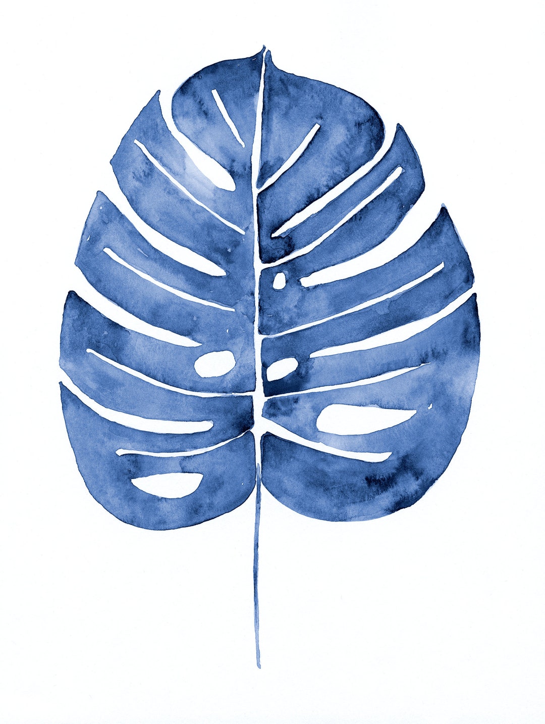 Blue Watercolor Monstera Leaf Print, Botanical Watercolor, Blue Home ...