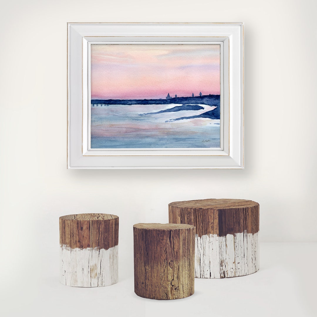 Sunset From Vilano Bridge Watercolor Print, Coastal Abstract Art ...