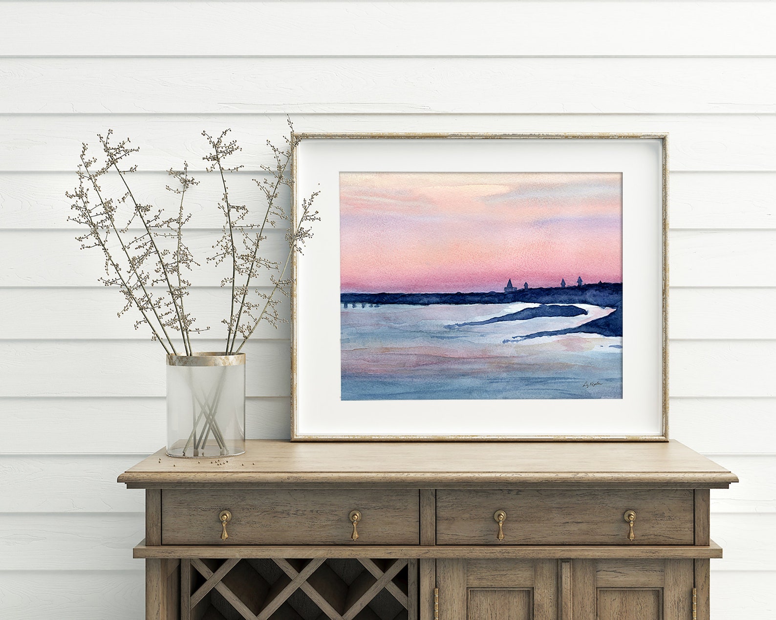 Sunset From Vilano Bridge Watercolor Print, Coastal Abstract Art ...