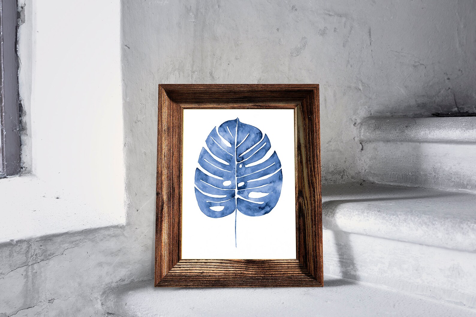 Blue Watercolor Monstera Leaf Print, Botanical Watercolor, Blue Home ...