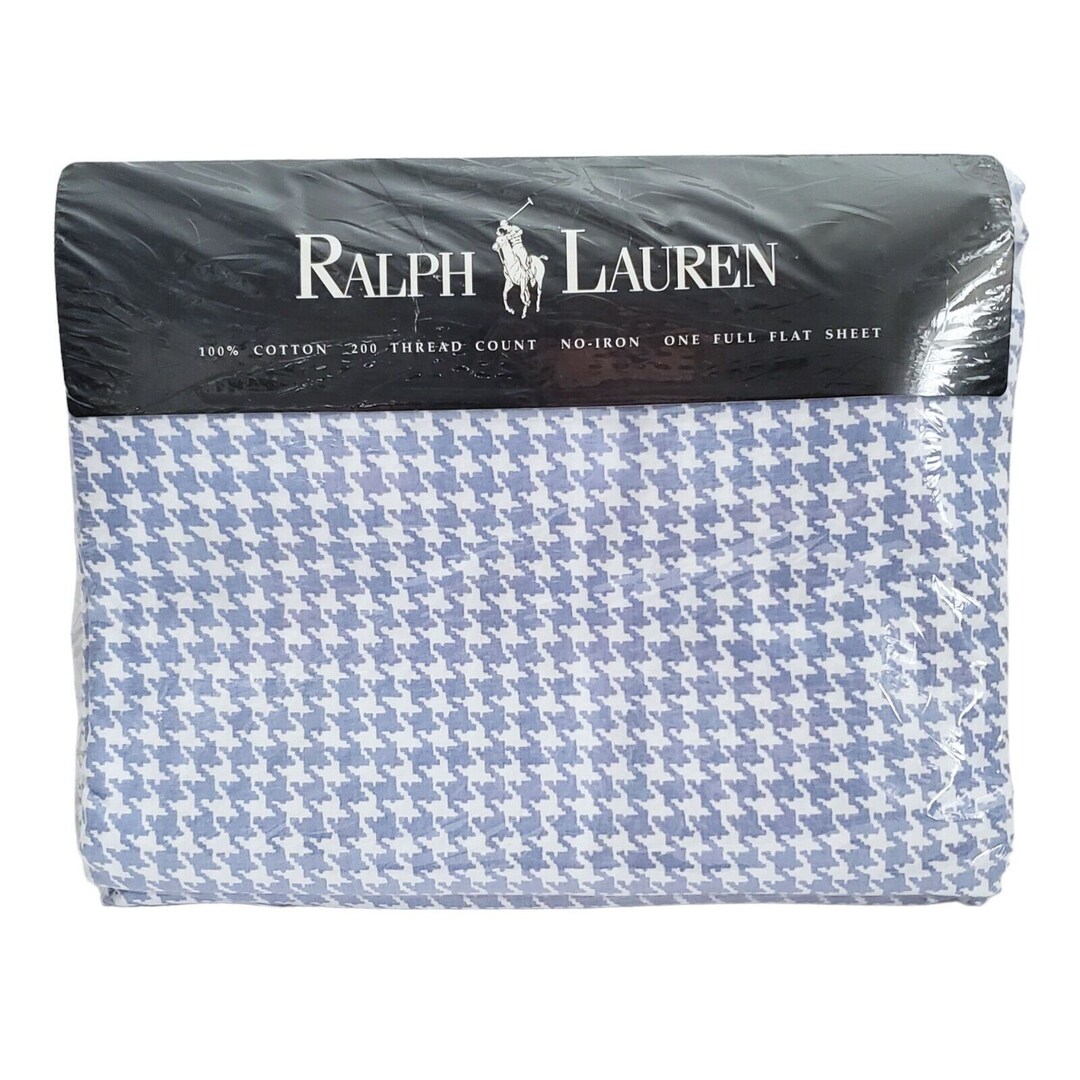 Ralph Lauren Addison Blue Houndstooth Full Flat Sheet Cotton 200 Ct No ...