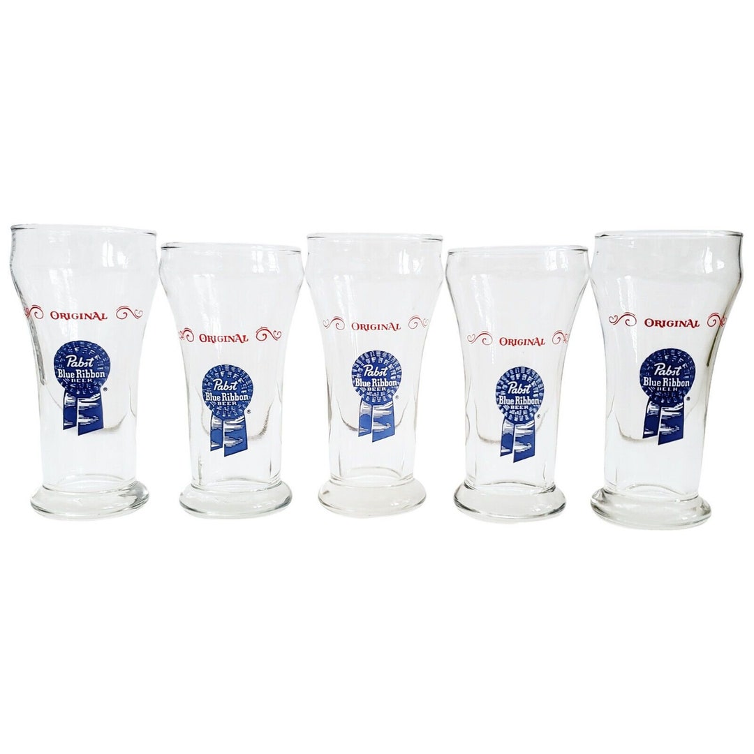 5 Pabst Blue Ribbon PBR Beer Pilsner Sham Bar Glasses Barware Man Cave ...