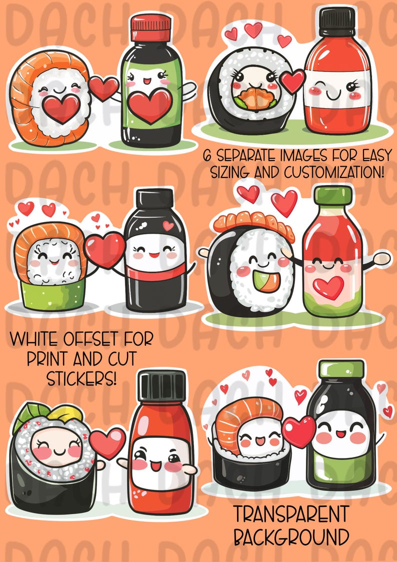Cute Kawaii Sushi Pair Sticker Sheet Png - Etsy